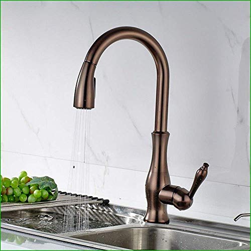 Bathroom Sink Mixer Taps Faucet Bath Waterfall Cold and Hot Water Tap for Washroom Bathroom and Kitchen Full Copper Red Brown Single Handle Single Hole Rotatable Pullable