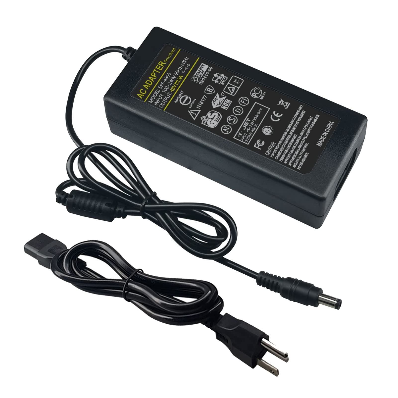 Snsnlent AC DC 48V 3A Power Supply Adapter 144W 48V Charger 48V 3A Switching Power Transformers Interface 5.5 x 2.5mm Suitable for POE Routers Switches Control Systems