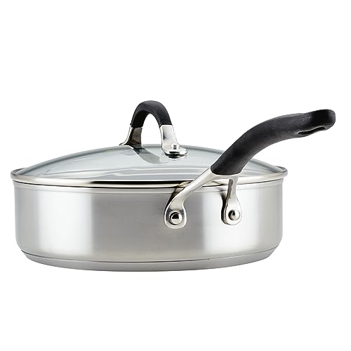 Circulon SteelShield Sauté Pan with Lid and SteelShield Hybrid Stainless and Nonstick Technology, 3 Quart - Stainless Steel