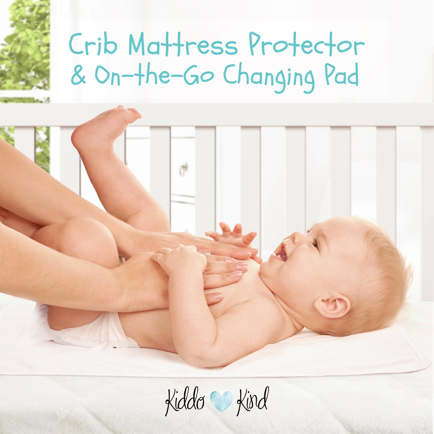 Kiddo Kind Baby Crib Mattress Protector with Free Portable Changing Pad - Waterproof Crib Mattress Pad Also Fits Toddler Bed