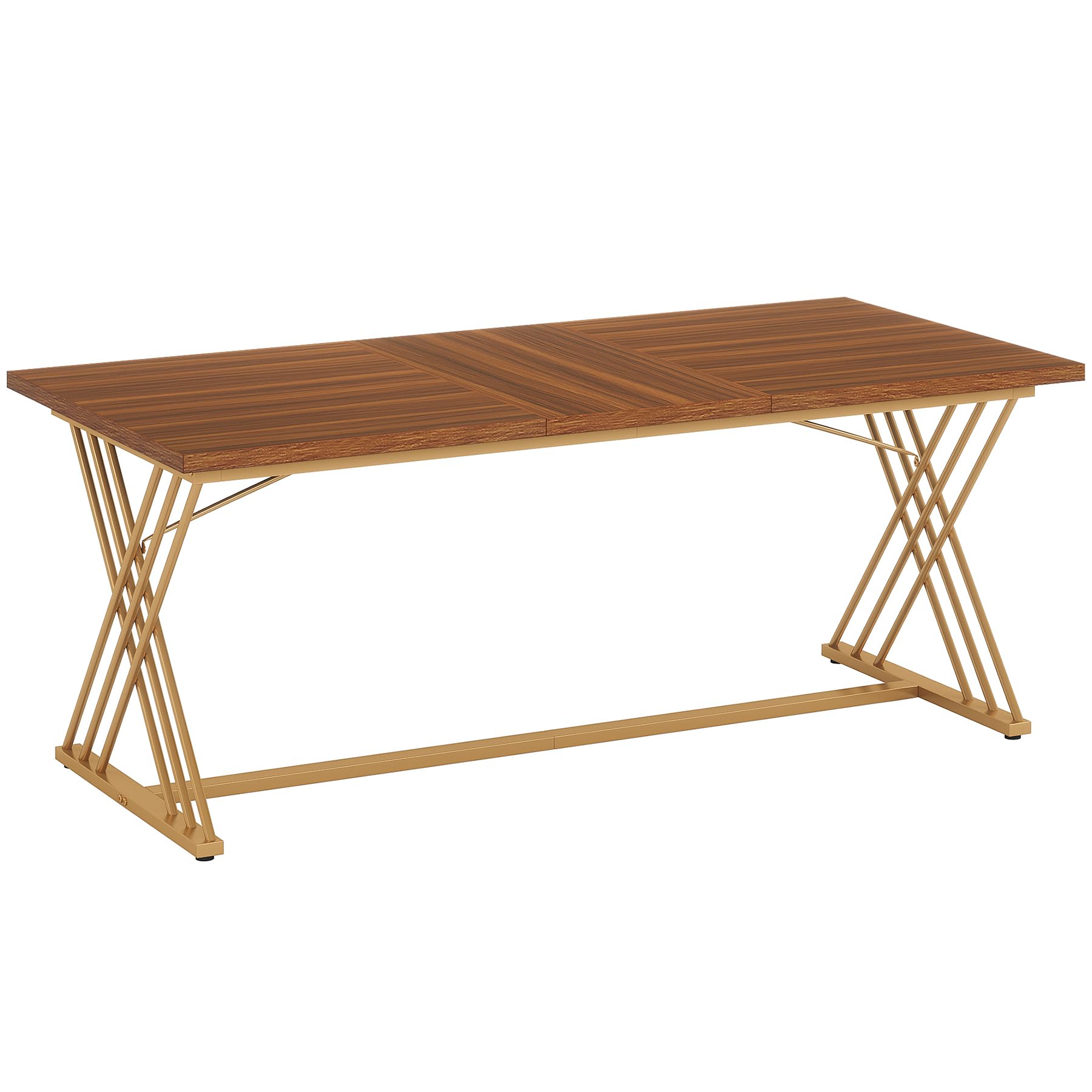 Tribesigns 63" x 31.5" Large Computer Desk, Modern Wood Home Office Desk, Computer Table Executive Desk, Study Writing Table Workstation for Living Room Bedroom Office, Brown + Gold Metal Frame