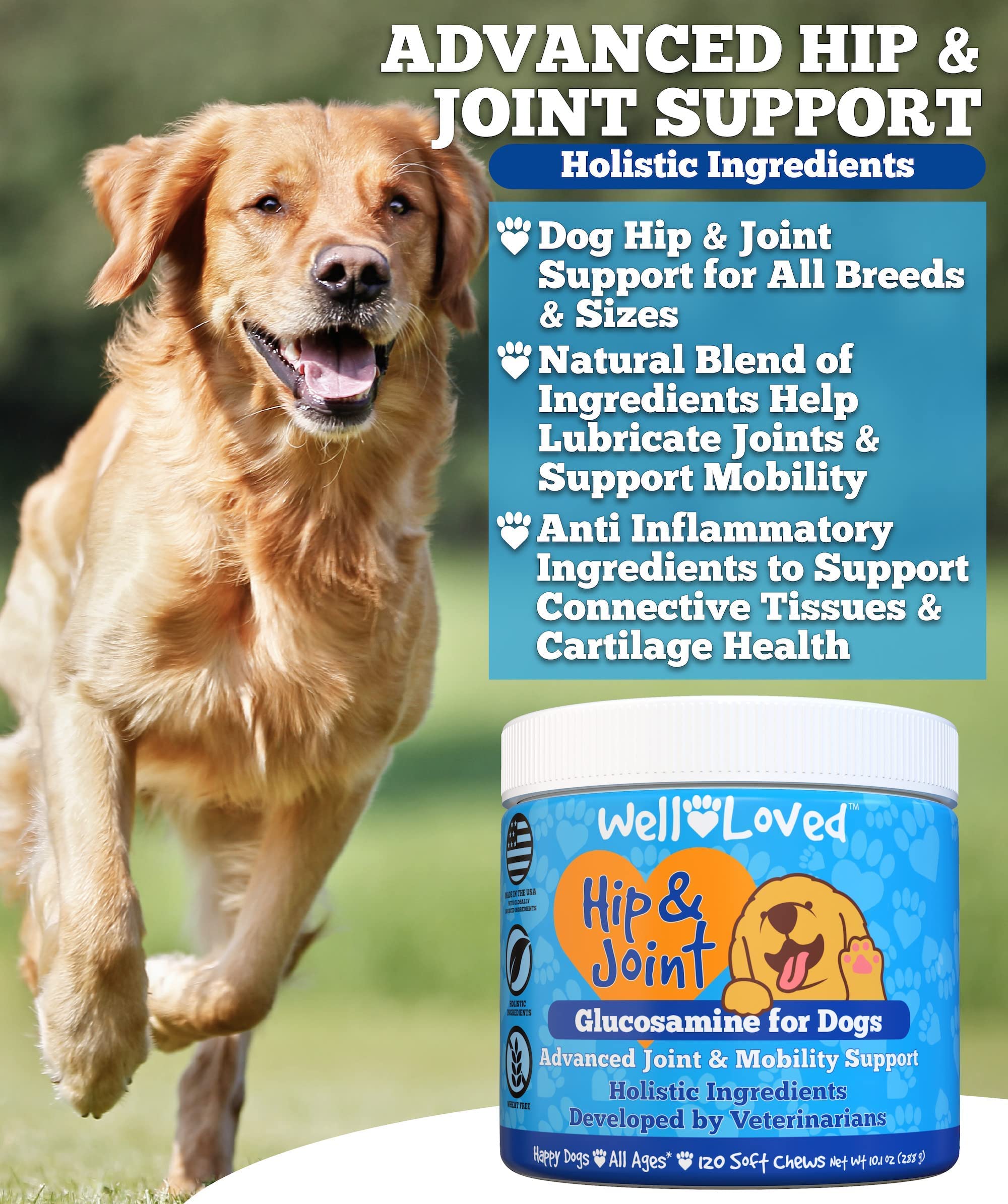 Well Loved Calming Chews for Dogs + Glucosamine for Dogs Hip and Joint Supplement, Vet Developed, Made in The USA, Natural Ingredients
