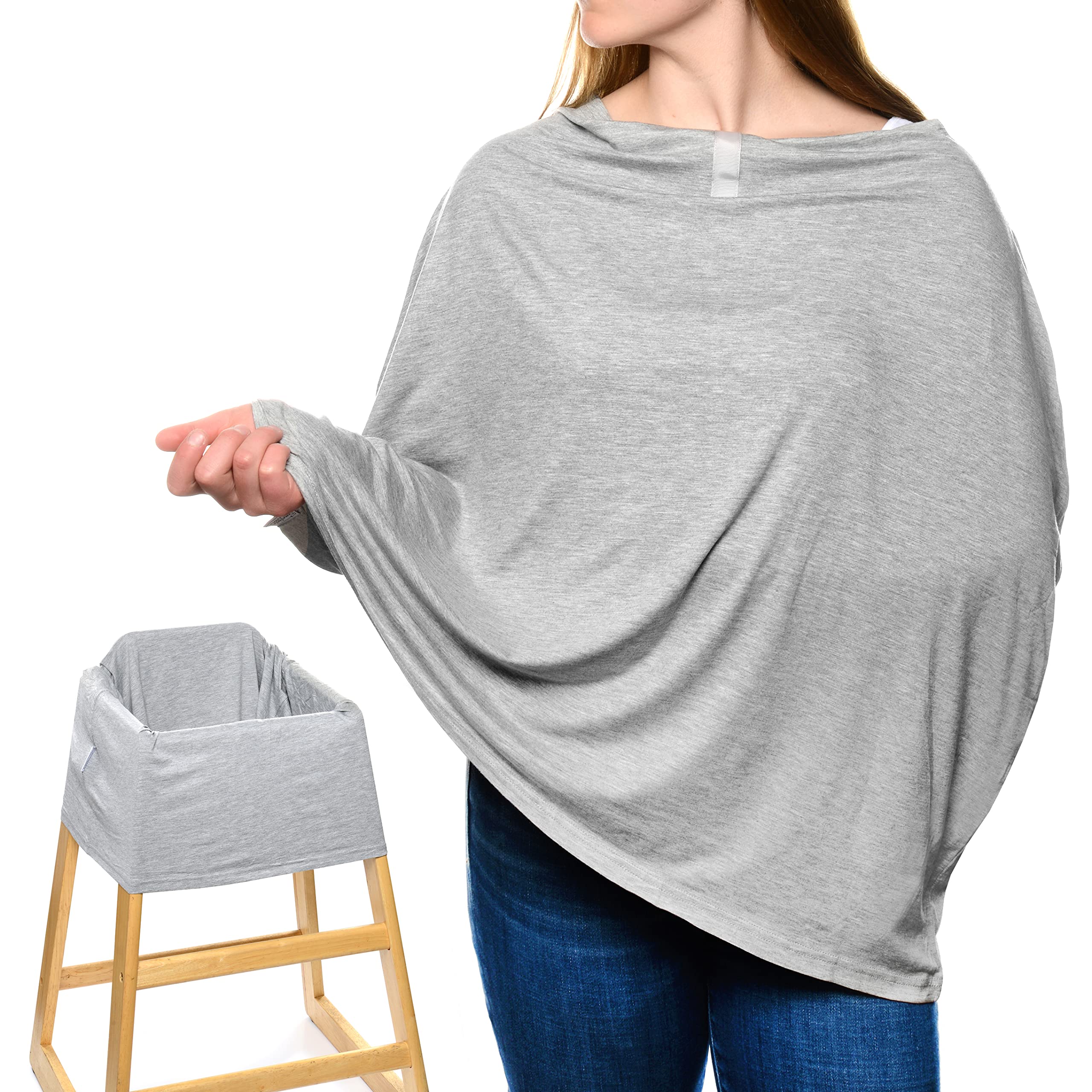 PrimaStella Nursing Scarf, Car Seat Canopy, Stroller Cover, Highchair Cover, Shopping Cart Cover to Protect Infants, Babies, Toddlers – One Size – Grey