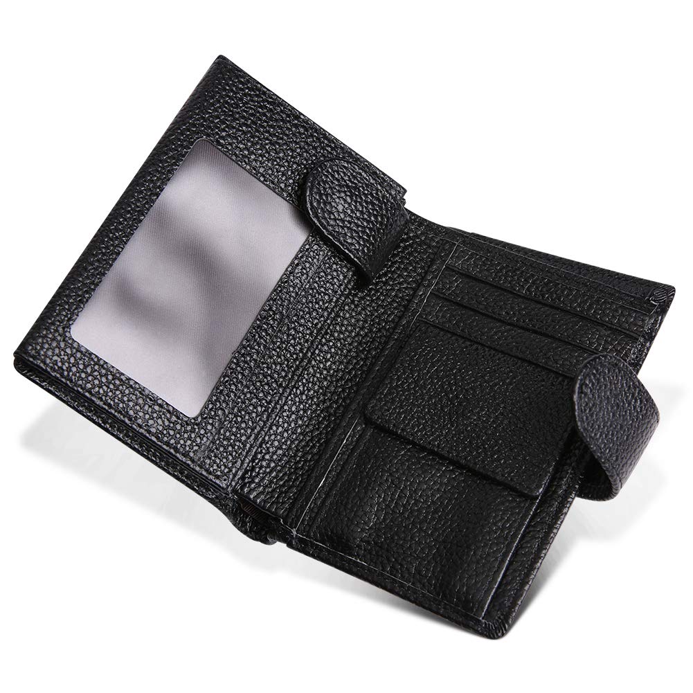 BRASS TACKS Leathercraft Vintage Handmade Full Leather Vertical Tri-Fold Wallet for Men Women RFID Blocking Small Multi Card Case Wallet (Black)