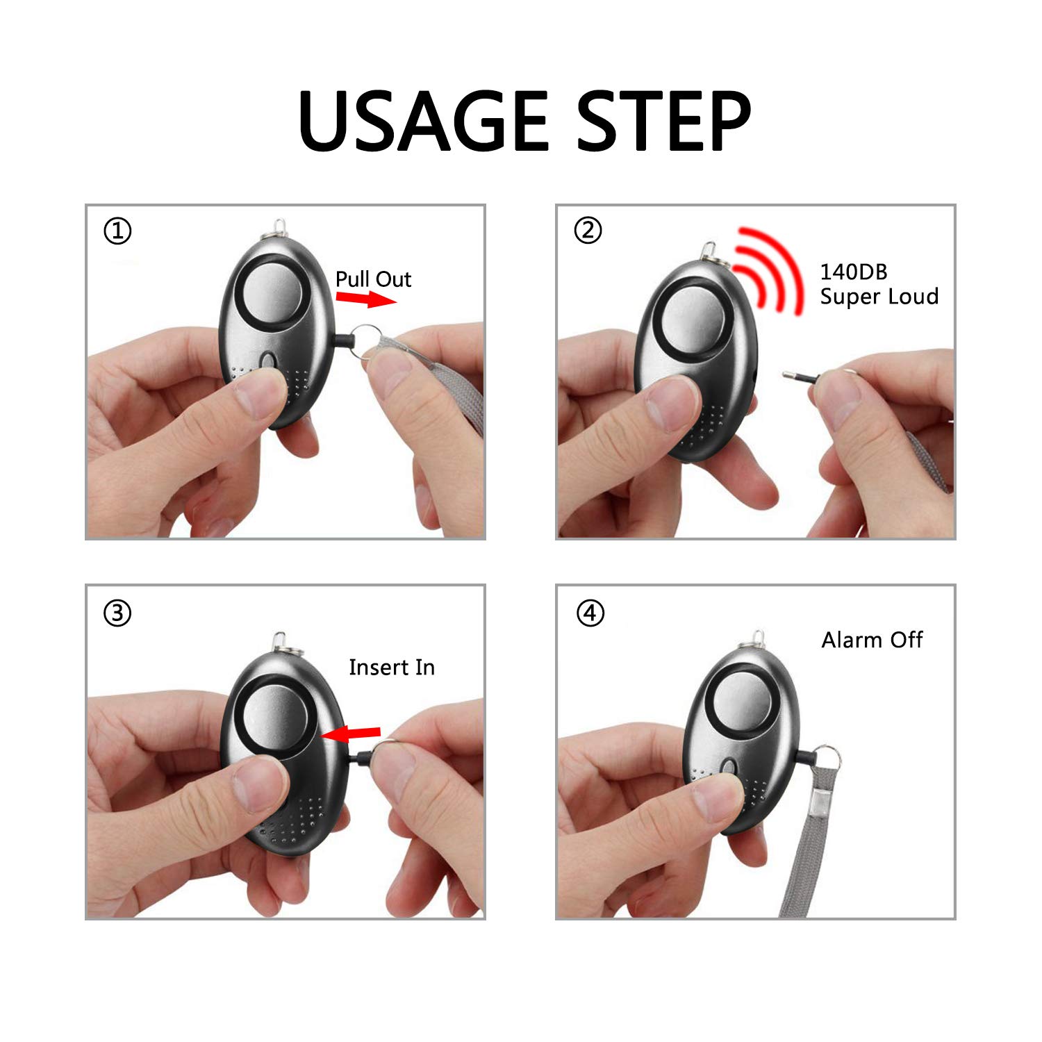Personal Alarm for Women, 10 Packs 140DB Emergency Self-Defense Security Alarm Keychain with LED Light for Women Kids and Elders (Black & White)