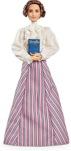 Barbie Inspiring Women Helen Keller Doll (12-inch) Wearing Blouse and Skirt, with Doll Stand & Certificate of Authenticity, Gift for Kids & Collectors, Pink