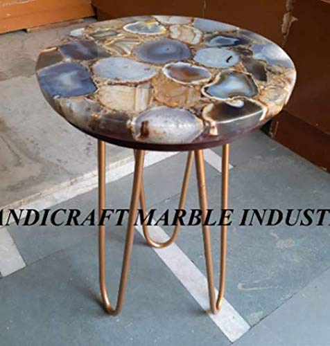Agate Table With Metal Stand, Natural Agate Table, Round Agate Stone Table, Centerpiece, Agate Side Table 18" Inch, Piece Of Conversation, Family Heir Loom