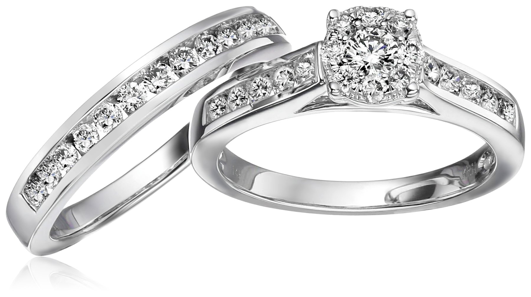 Beyond Brilliance 1.0 Carat Diamond, Channel and Prong Set 14K White Gold Composite Diamond Bridal Ring Set (H-I, I1-I2) Natural Diamond Rings For Women | Gift Box Included
