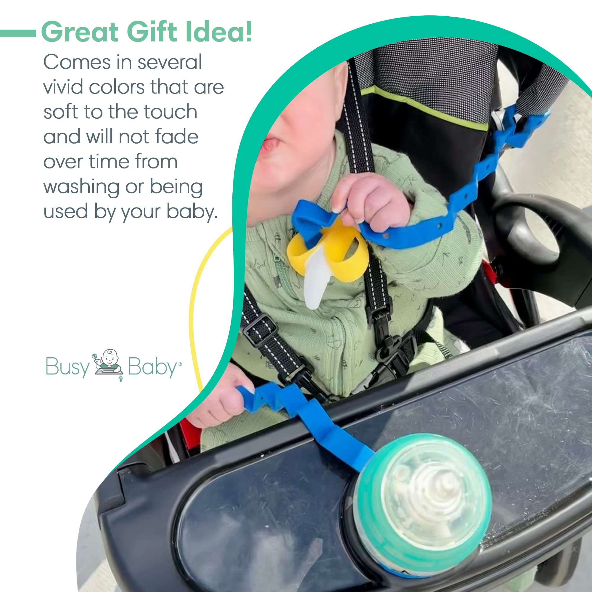 BUSY BABY Toy Bungee for Baby Toys, Dishwasher Safe, Made with 100% Food-Grade Silicone (Yellow)