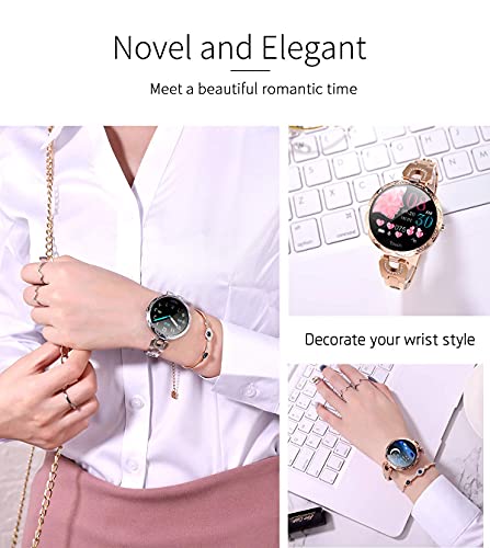 LONGLU Smart Watch for Women, Smartwatch Compatible for iOS Android iPhone Samsung Phones. Fitness Tracker with Heart Rate Blood Pressure Waterproof Bluetooth Pedometer Sleep Activity Tracker (Gold)