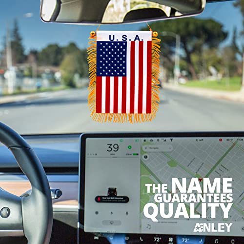 Anley 4 X 6 Inch USA Fringy Window Hanging Flag - Mini Flag Banner & Car Rearview Mirror Décor - Fringed & Double Sided - American Hanging Flag with Suction Cup