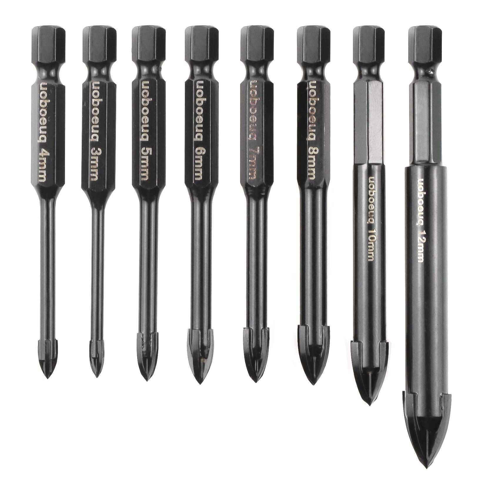 uoboeuq 8PC Concrete Drill Bit Set, Masonry Drill Bits for Tile,Brick, Plastic and Wood,Tungsten Carbide Tip Best for Wall Mirror and Ceramic Tile on Concrete and Brick Wall (3-12mm)
