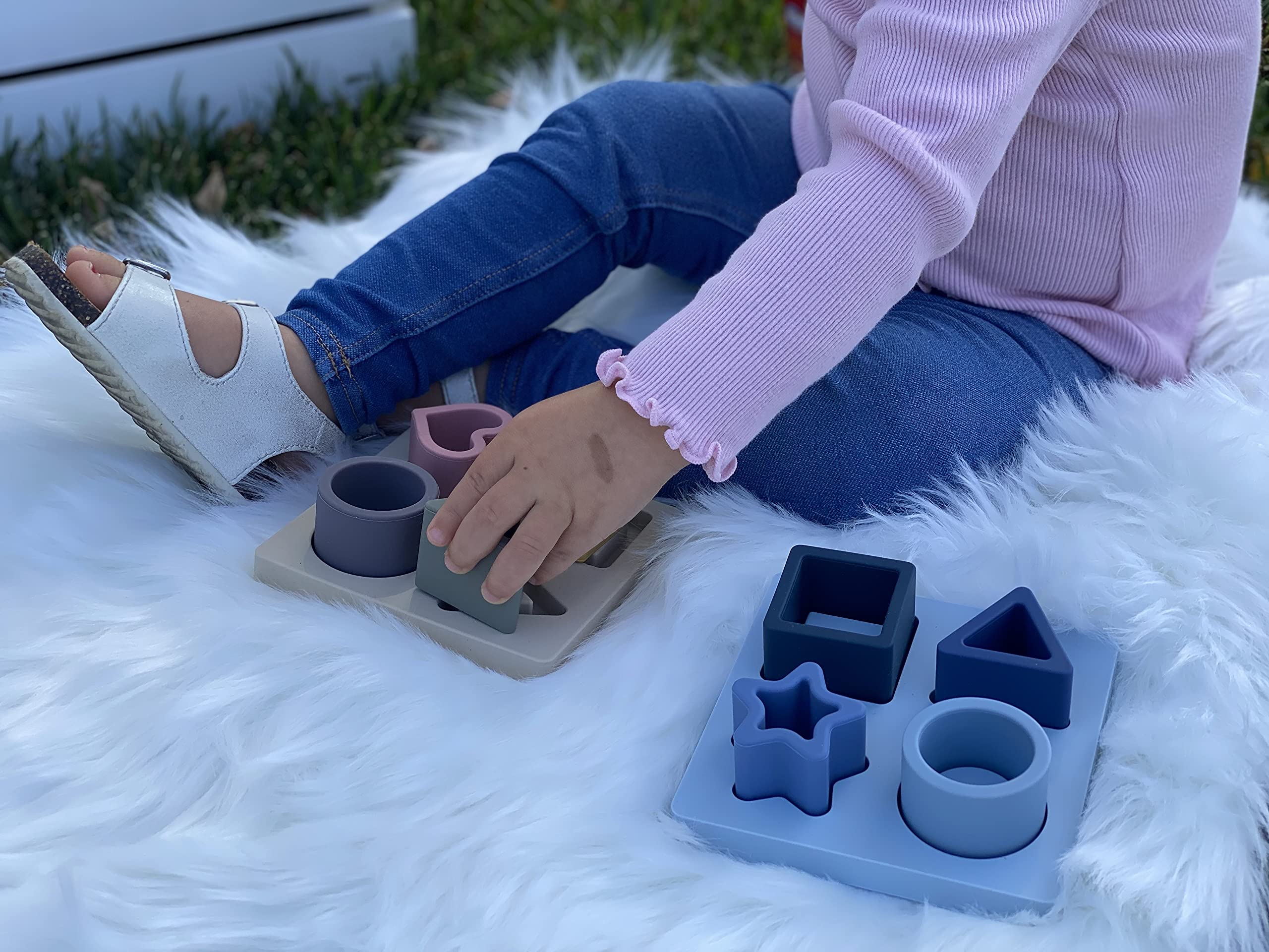 BraveJusticeKidsCo. Early Education Silicone Baby Puzzle | Stacking Building Blocks Toddler Toys (Blue)