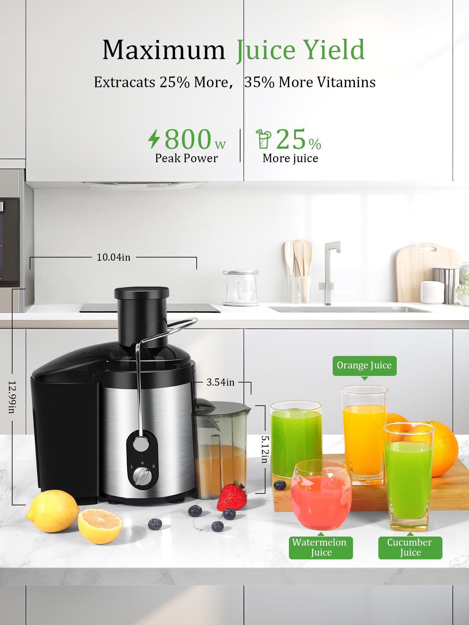 Healnitor 800W Centrifugal Juicer Machines Vegetable and Fruit with 3” Wide Chute, Juice Extractor with 2 Speeds, Easy to Clean, Anti-Drip, BPA Free