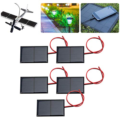 Agatige 5PCS Mini Solar Cells, DC 2V 300mA Mini Solar Panels Solar Battery Charger Mini Polysilicon Solar Cells DIY Electric Toy Materials Photovoltaic Cells with Wires for Solar Power, 80x50mm