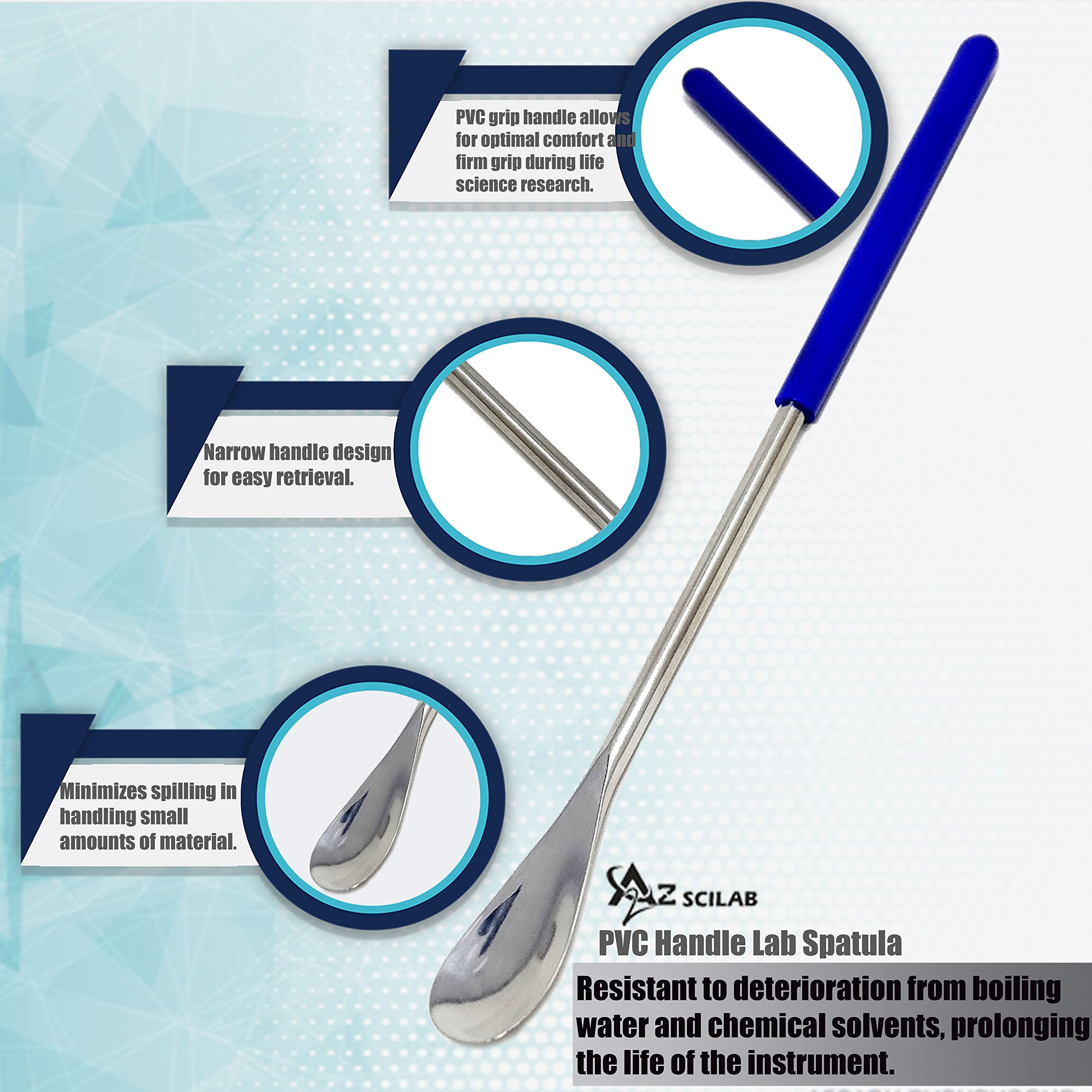 Vinyl Grip Stainless Steel Micro Lab Laboratory Flat Spoon Weighing Spatula Sampler (7 inch)