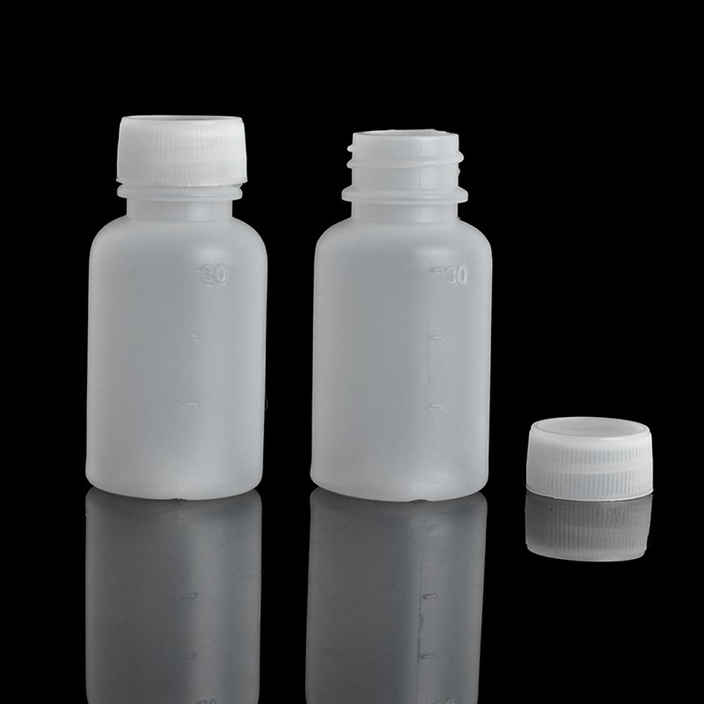 Bezall 50Pcs 30ml 1oz PE Plastic Empty Small Mouth Graduated Lab Chemical Container Reagent Bottle Sample Sealing Liquid Medicine Bottles