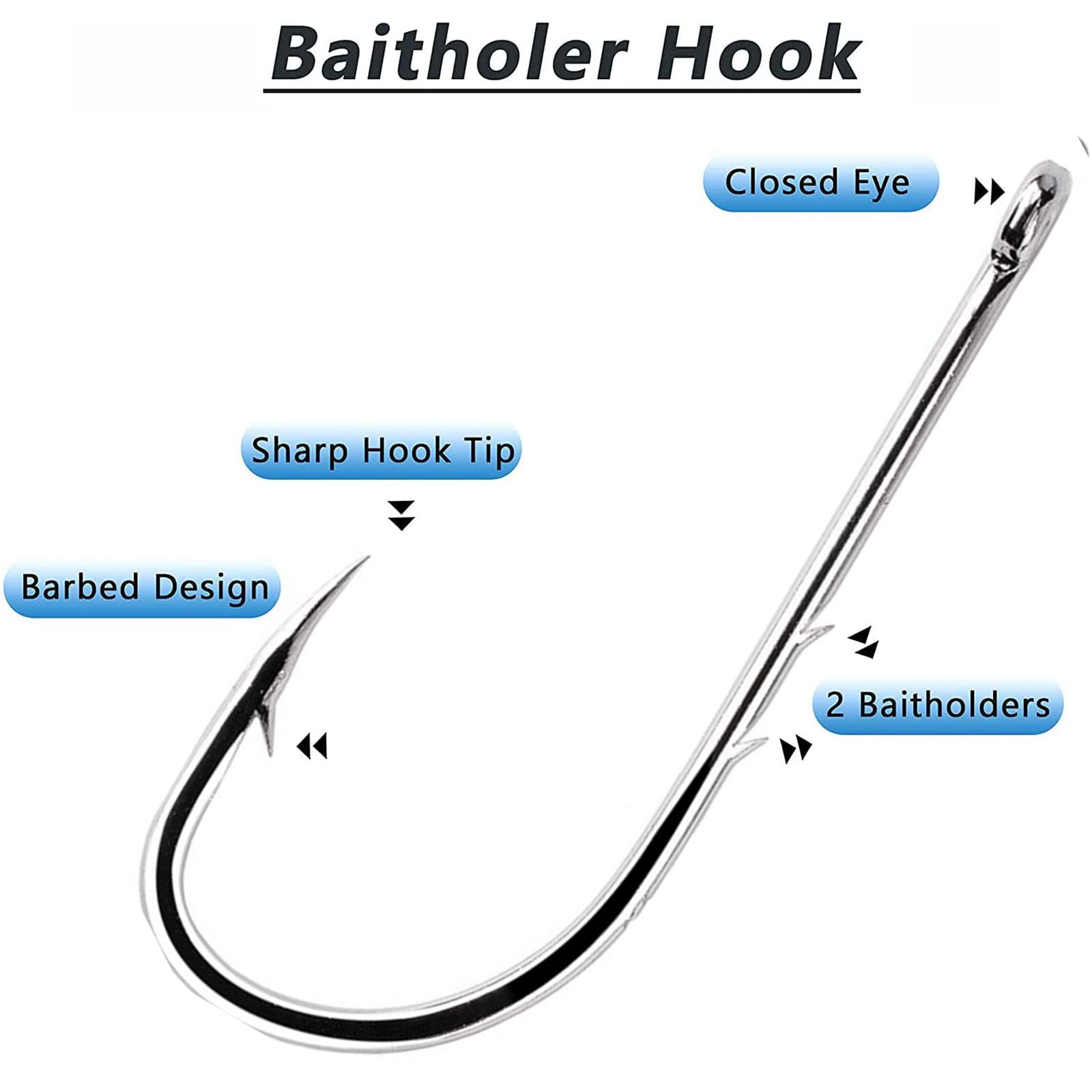 Adoolla 50pcs Bait Holder Hooks, Long Shank Fishing Hook, Straight Handle High Carbon Steel Sharp Barbed Bait Hook Fishing Tackle Accessories 12#