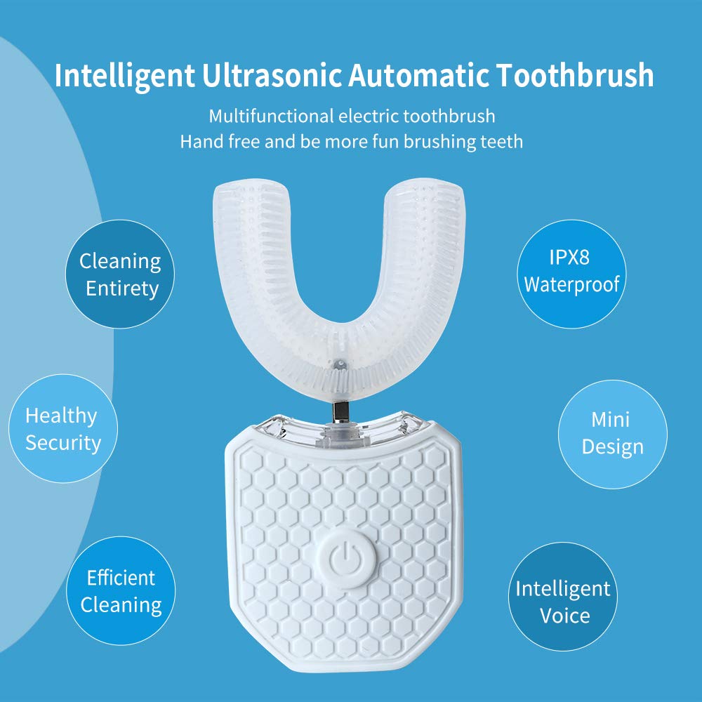 Magentak Automatic Electric Toothbrush for Adults, 360 Degree Electric Toothbrush, Electric Travel U Shape Toothbrush, White