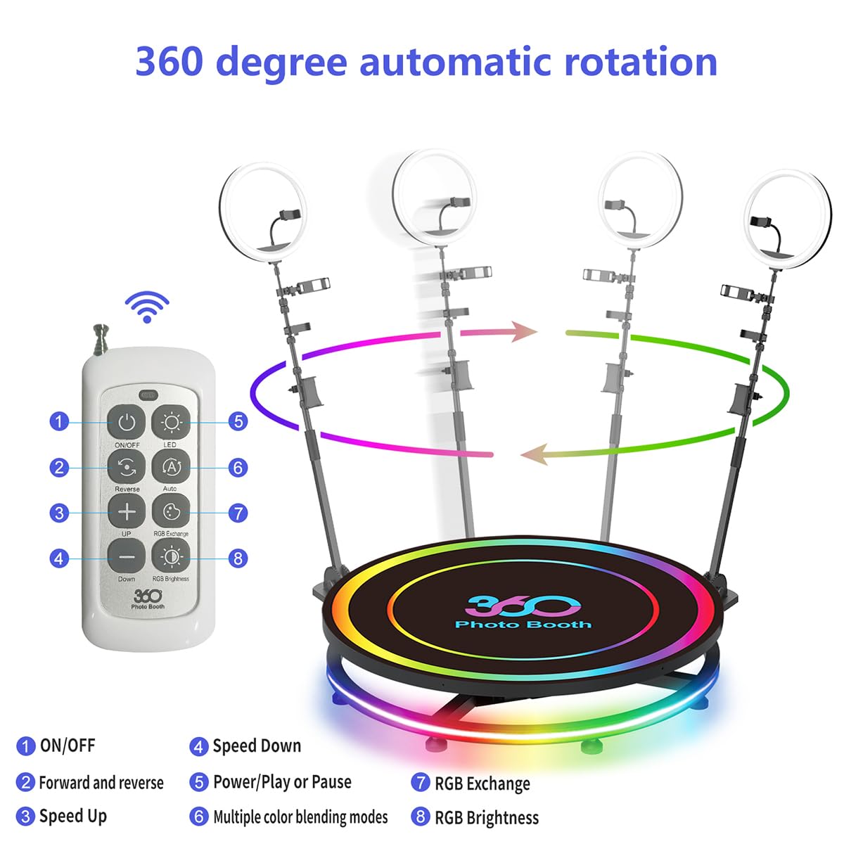 360 Photo Booth with RGB Ring Light, Logo Free, 360 Slow Motion Rotating Photo Booth Machine 26.8in PRO for 1-3 People with Flight Case