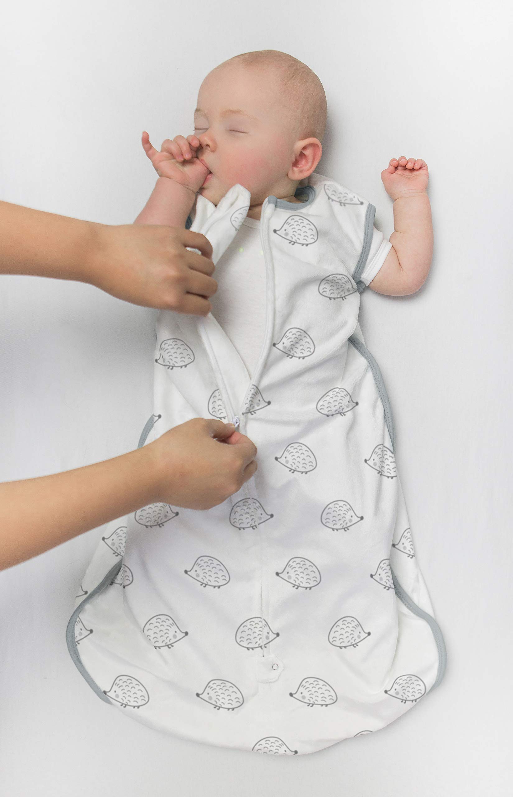 SwaddleDesigns Soft Fleece Sleeping Sack, Hedgehog, Black, Medium, 6-12 Months, Wearable Blanket with 2-Way Zipper