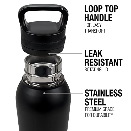 Batman OFFICIAL Batman Nightwing Logo Pattern 24 oz Insulated Canteen Water Bottle, Leak Resistant, Vacuum Insulated Stainless Steel with Loop Cap, Black