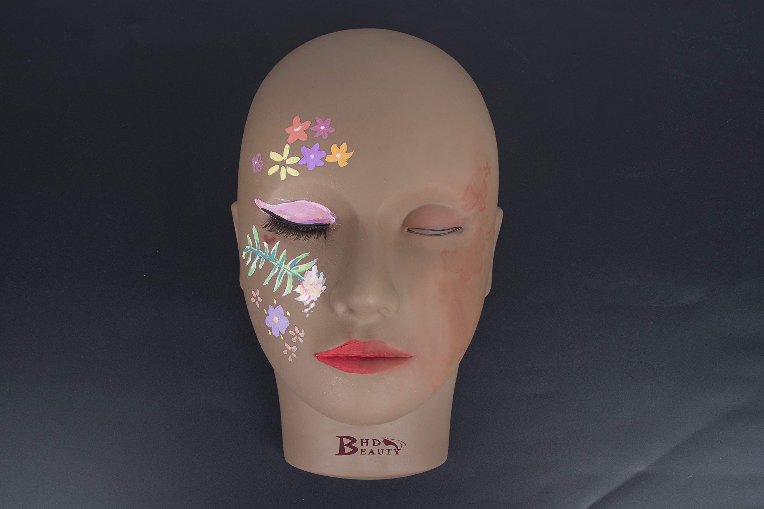 BHD BEAUTY Eyelash Practice Training Head for Makeup Cosmetology Dark Brown Flat Soft PVC Material Head with Mount Hole.