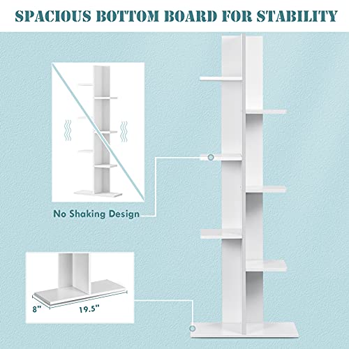 Giantex 7-Tier Bookshelf, Multipurpose Storage Shelf Space-Saving Bookcase Wood Display Shelf Stand for Books Photos Artwork, Pot Plant, Storage Holder Rack w/ 8 Open Well-Arranged Shelves, White