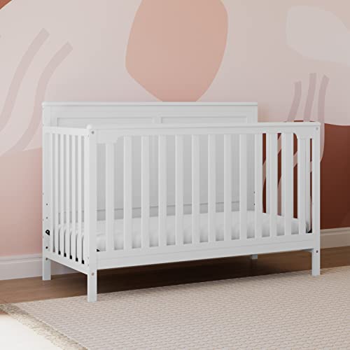 Storkcraft Alpine 5-in-1 Convertible Crib (White) β GREENGUARD Gold Certified, Converts to Toddler Bed and Full-Size Bed, Fits Standard Full-Size Crib Mattress, Adjustable Mattress Support Base