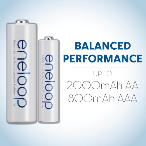 Eneloop Panasonic K-KJ87MCA4BA Individual Battery Charger with Portable Charging Technology and 4AA Rechargeable Batteries, White