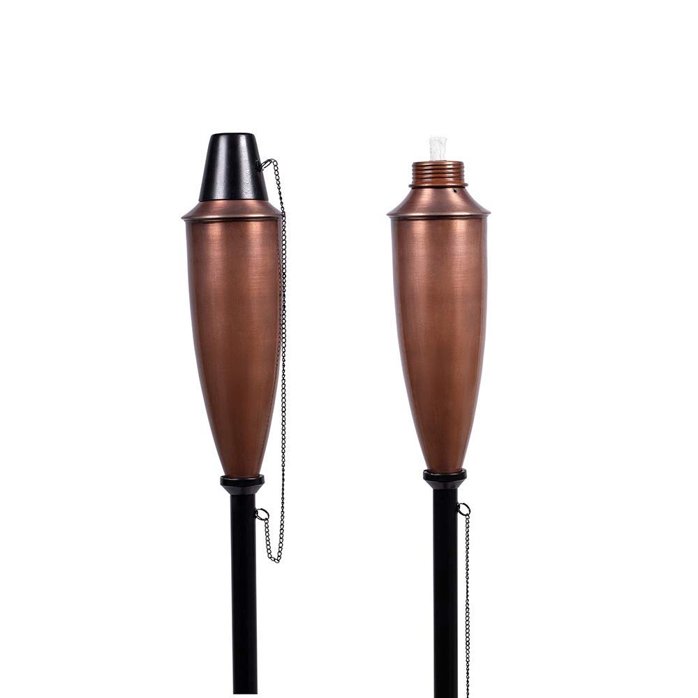 BIRDROCK HOME 4 Pack Round Outdoor Torches - Bronze - Flame Light Torch - Backyard Garden Patio Lighting - Metal Lamp - Decorative Urban Lantern