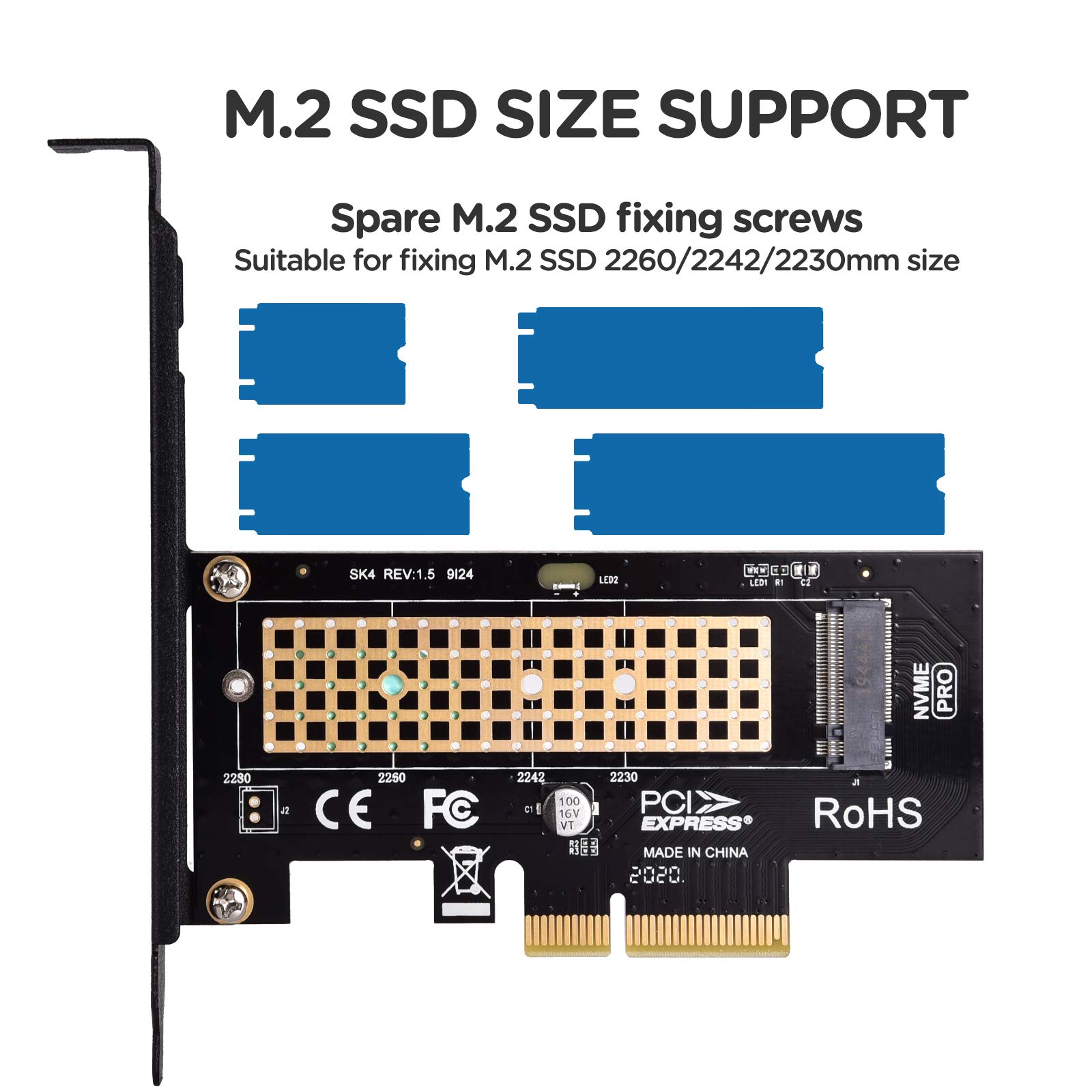 M.2 NVME SSD to PCIe 4.0/3.0 x4 Adapter, M.2 2280 2260 2242 2230 SSD to PCIe 4.0/3.0 x4 Host Controller Adapter Card with Aluminum Heatsink for PC Desktop with Full Speed