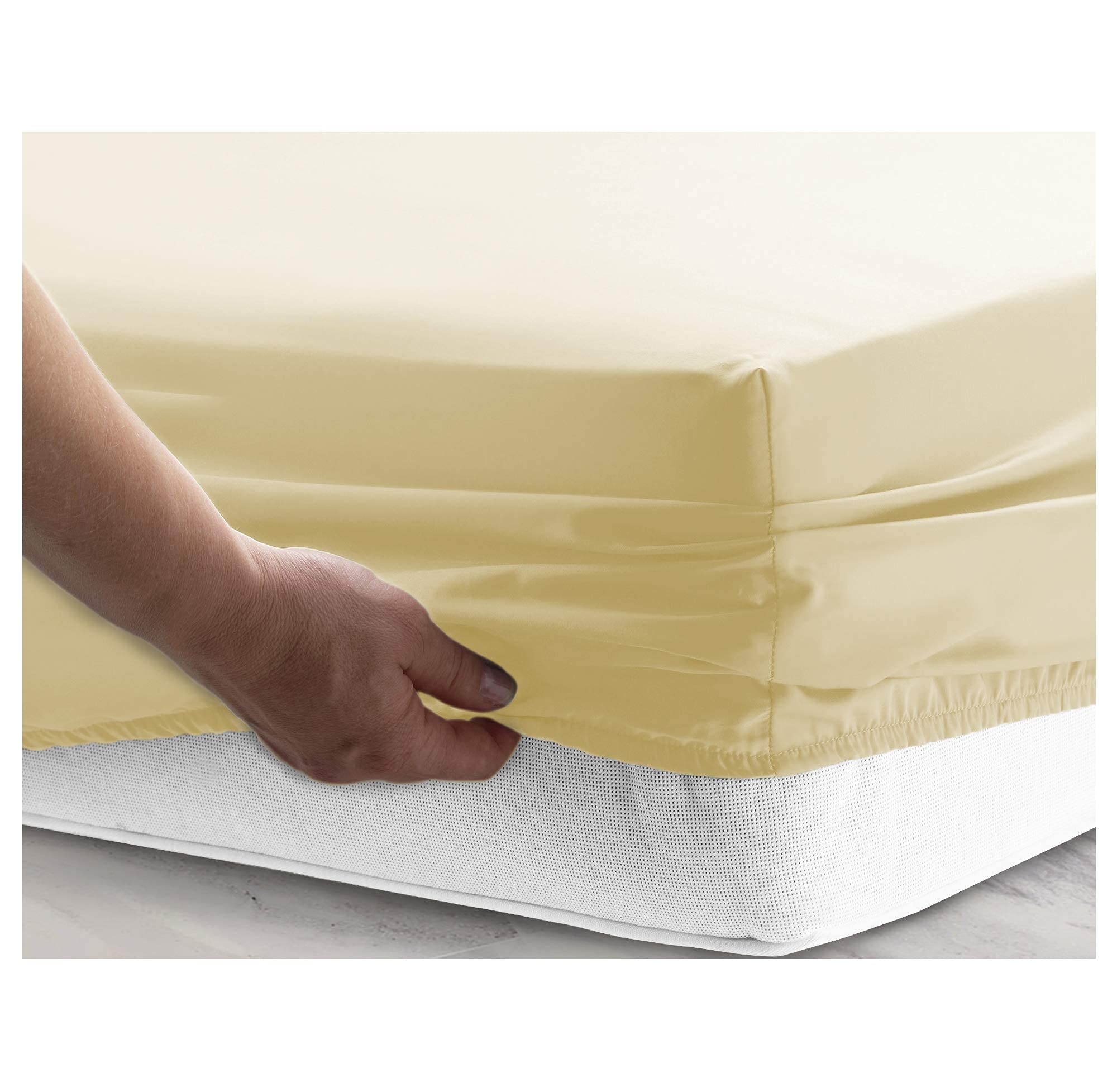 400 Thread Count Bed Sheets Ivory Set of 4 Piece Full Size, Fits Up-to 18-inch Mattress, 100% Combed Cotton Solid Sateen Weave Extra Soft and Silky Luxurious Bedding Collection