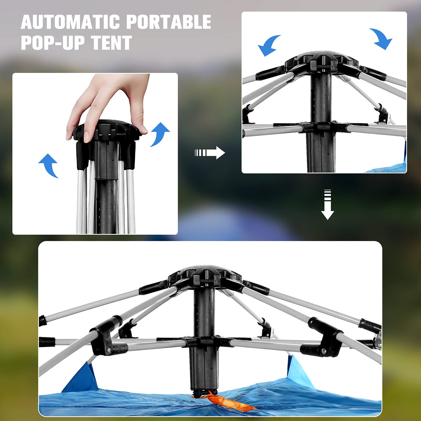 3-4-Person Waterproof Pop up Camping Tent with Rainfly Instant Tent Portable with Carring Bag (Blue)