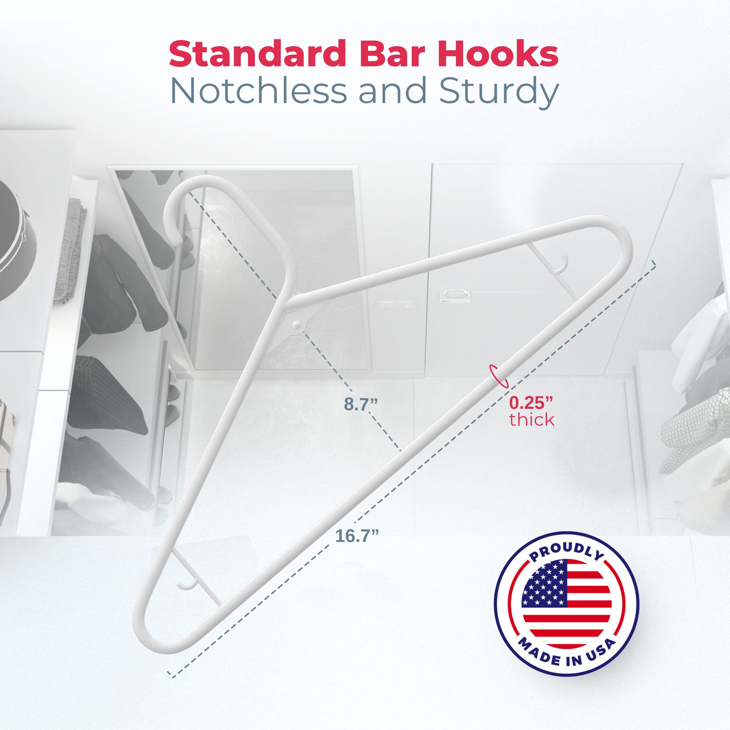 60pk Made in USA Strong Plastic Clothes Hangers Bulk | 20 30 50 100 Pack Available | Laundry Clothes Hanger | Coat Hangers Plastic | Heavy Duty Plastic Hanger for Closet and Clothing Hangars (Black)
