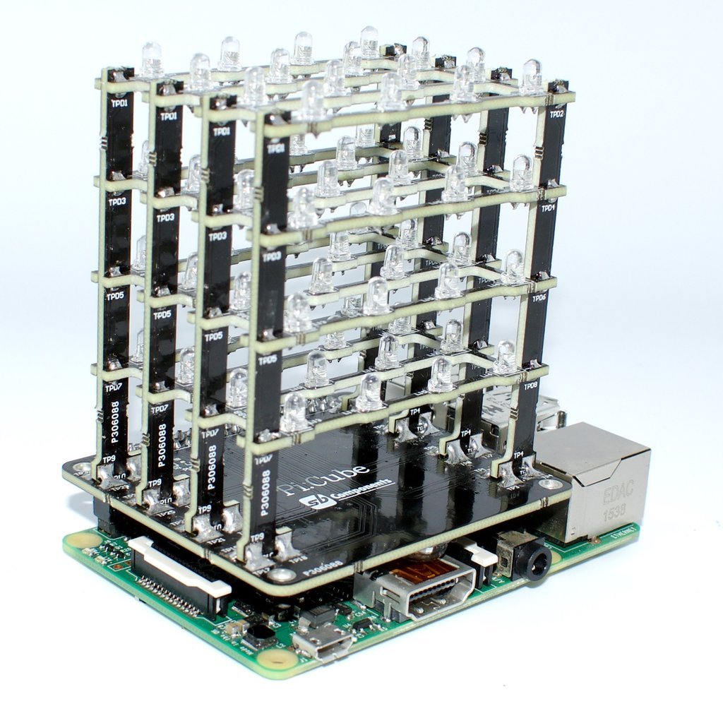 sb PiCube 4x4x4 LED Cube for Raspberry Pi 3,2, Zero and A+ Assembled (RED)