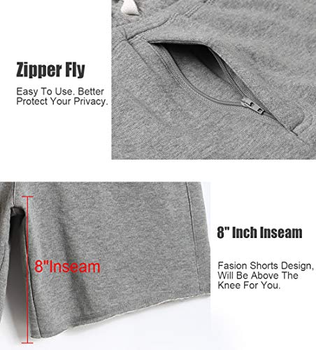 caloleyng Mens Cotton 8" Long Casual Lounge Fleece Shorts Pockets Jogger Athletic Workout Gym Sweat Shorts Lightgrey