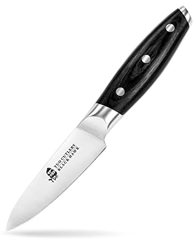 TUO Paring Knife 3.5 inch Fruit Peeling Knife Ultra Sharp Kitchen Chef Knife - German HC Steel Full Tang Pakkawood Handle - BLACK HAWK SERIES with Gift Box