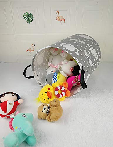 DUYIY 19.7 Inch Round Big Size Canvas Storage Basket with Handle Large Organizer Bins for Dirty Laundry Hamper Baby Toys Nursery Kids Clothes Gift Basket (heart elephant)