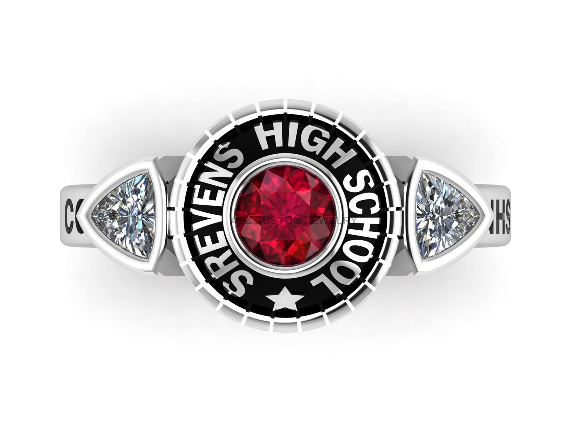 A2Z CUSTOM JEWELRY Customized Womenâs High School and College ROUND CZ birthstone Class Ring | Personalized Sterling Silver with trillion moissanite accents