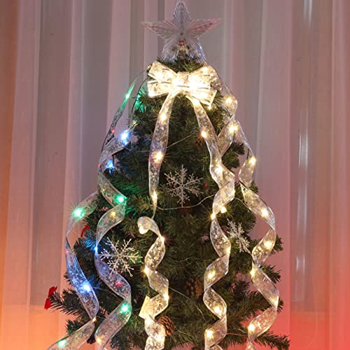 Christmas Ribbon String Lights 13.12FT 50 LED Christmas Tree Decorations Fairy Lights Battery Powered LED Strip Lights Indoor Outdoor Xmas Home Weddings New Year Party Décor (Warm White )