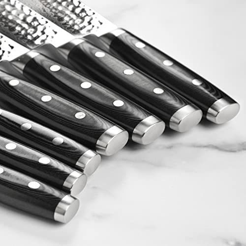 Enso HD 16 Piece Knife Set - Made in Japan - VG10 Hammered Damascus Stainless Steel with Acacia Block