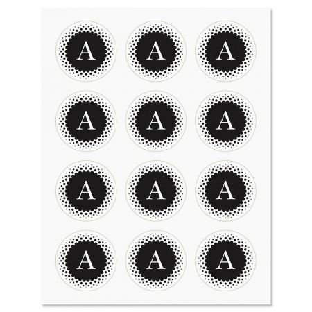 Current Personalized Initial Black and White Monogram Envelope Seals - Set of 72 Stickers, 1-1/2" Round, 6 Sheets