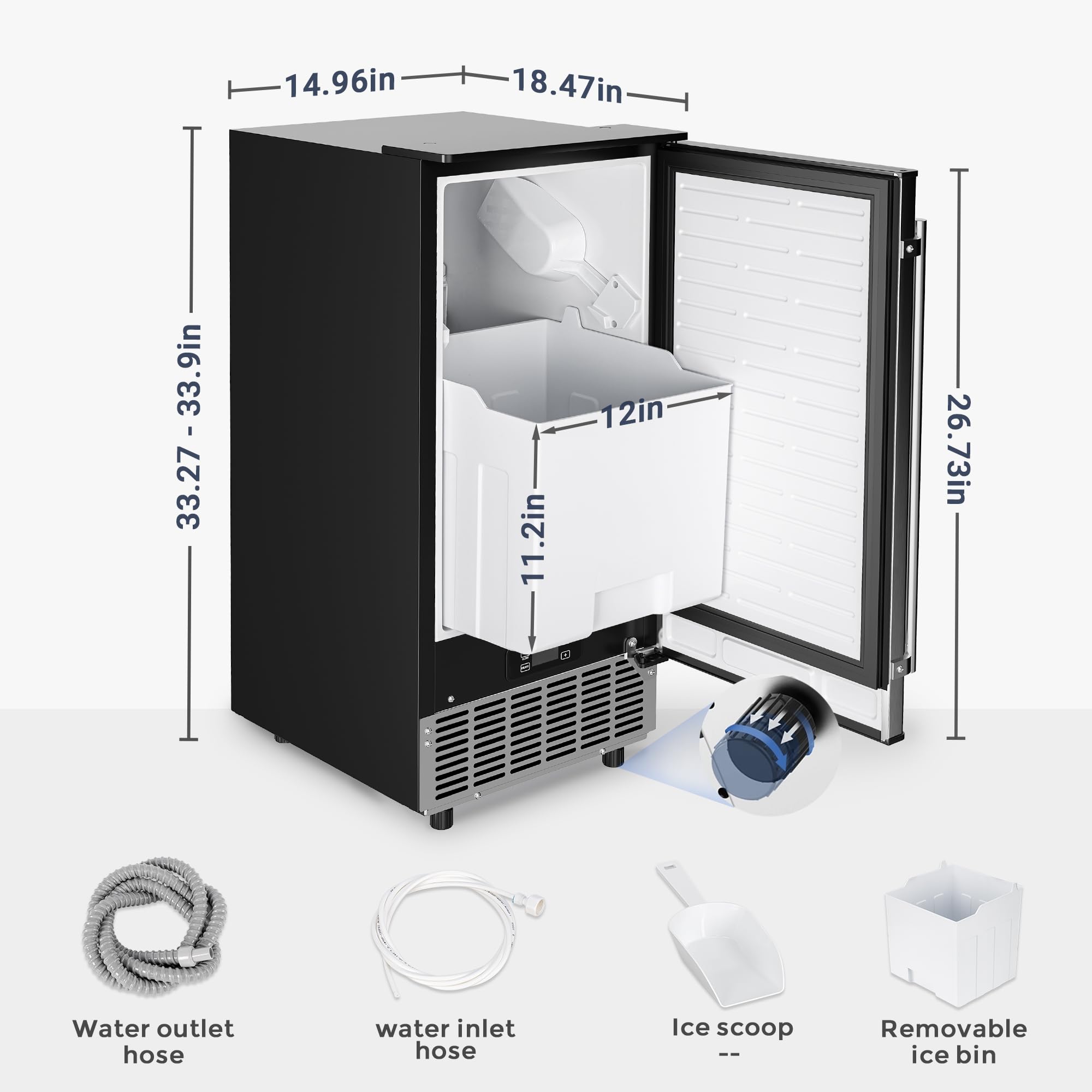 ICEVIVAL Commercial Under Counter Ice Maker Machine, 80Lbs/Day with 24lbs Ice Storage, Built-in Drain Pump/Automatic Cleaning/Timing Setting/Smart LCD Panel, Ideal for Both Home and Commercial Use