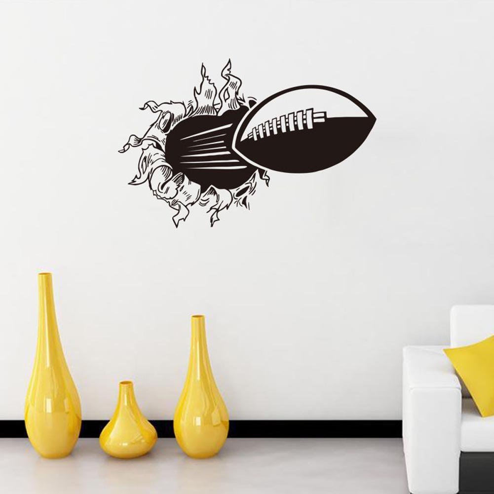 BIBITIME Rugby Break Through Wall Sticker American Football Wall Decals Vinyl Art Mural for Sport Fans Boys Bedroom Living Room