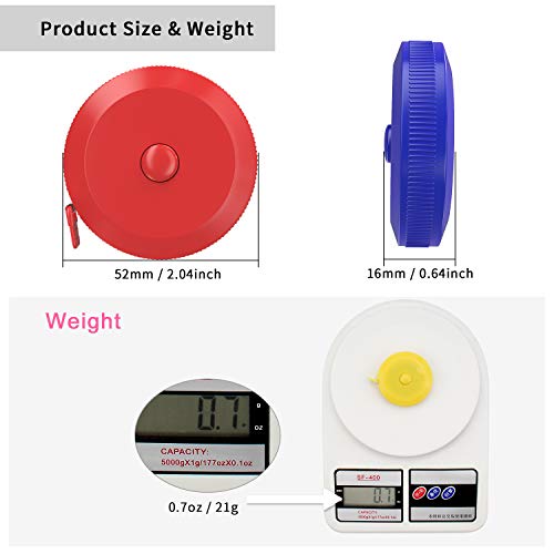 DiCUNO 60-Inch 1.5 Meter Soft Retractable Measuring Tape, Pocket, Body Tailor Sewing Craft Cloth Tape Measure (8 Colors Package)