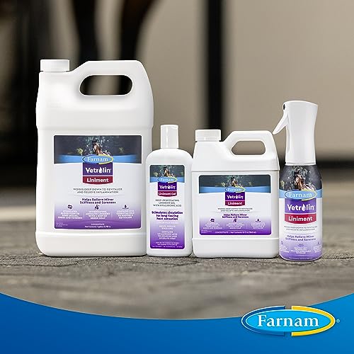 Farnam Vetrolin Horse Liniment for Muscle Soreness, Stiffness and Inflammation Relief on Horses, Helps Reduce Swelling, Aids in Pain Relief, 32 Oz.