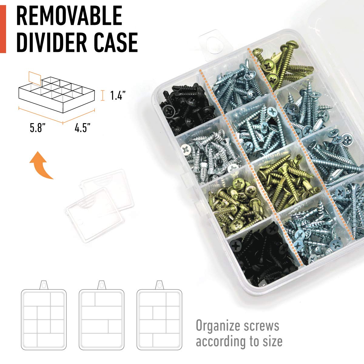 MYTOW Self Drilling & Self Tapping Screws Assortment Kit Set (250Pcs) Screws Available for Multi-use for Wood Screws, Sheet Metal Screws, and Drywall Screws,Screw Organizer and Storage