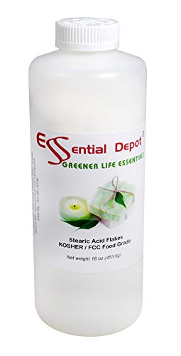 Stearic Acid - Triple Pressed - Vegetable Based - White Flakes - 1 lb. net wt - Safety Sealed HDPE Container with resealable Child Resistant Cap
