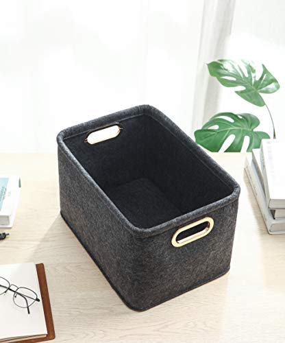 Collapsible Storage Bins Foldable Felt Fabric Storage Basket Organizer Boxes Containers with Handles Metal Handles for Nursery Toys,Kids Room,Clothes,Towels,Magazine (Dark grey)